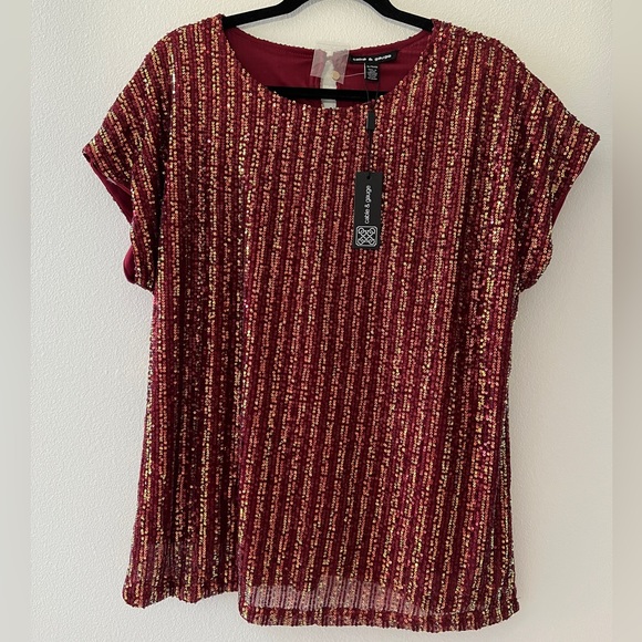 Cable & Gauge | Tops | New Xl Burgundy Gold Sequin Cable Gauge Top ...